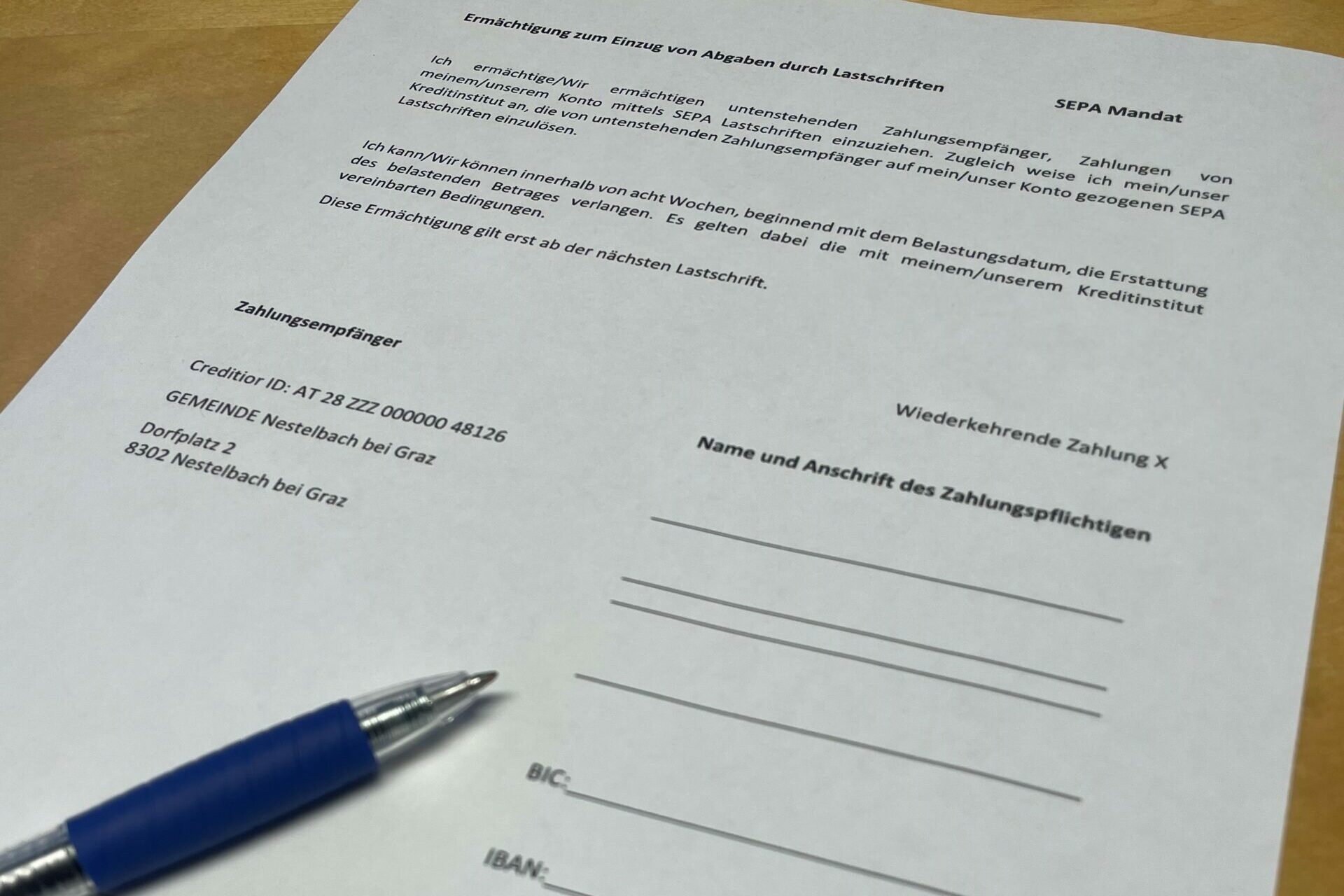 SEPA Mandat - Nestelbach bei Graz